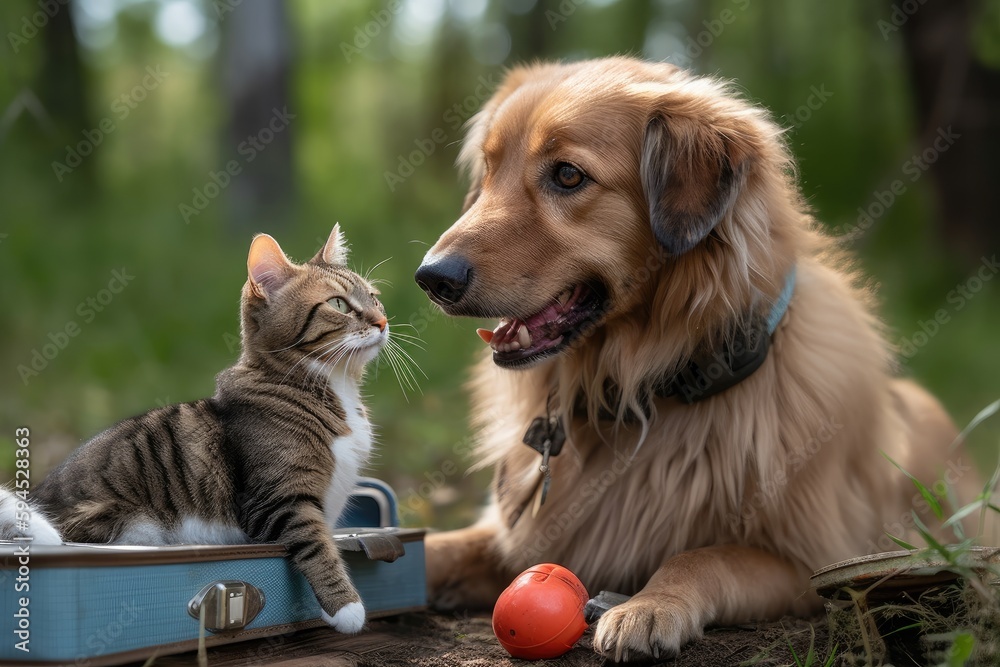 rescue dog giving first aid to cat in emergency situation, created with ...