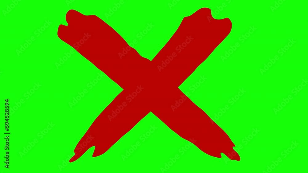 Animated hand drawn red cross appears, isolated on transparent ...