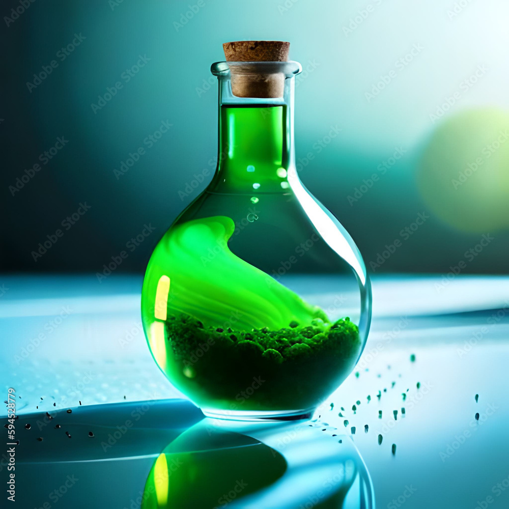 Photo ai generated photo of magical potion of green colored liquid in ...