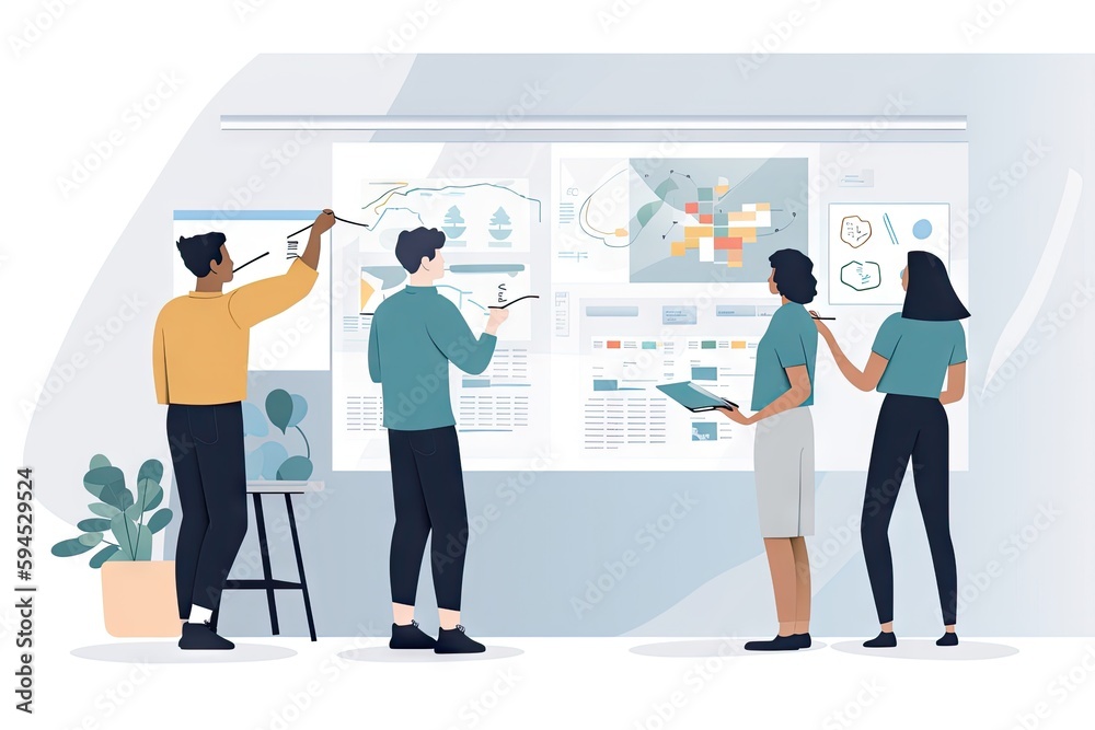 gig workers collaborating on virtual whiteboard to plan the next steps ...