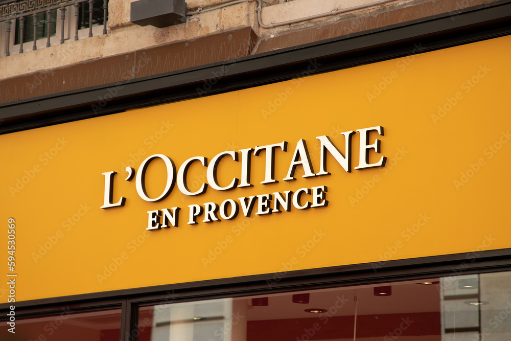 l'occitane en provence text logo and brand sign front wall entrance ...