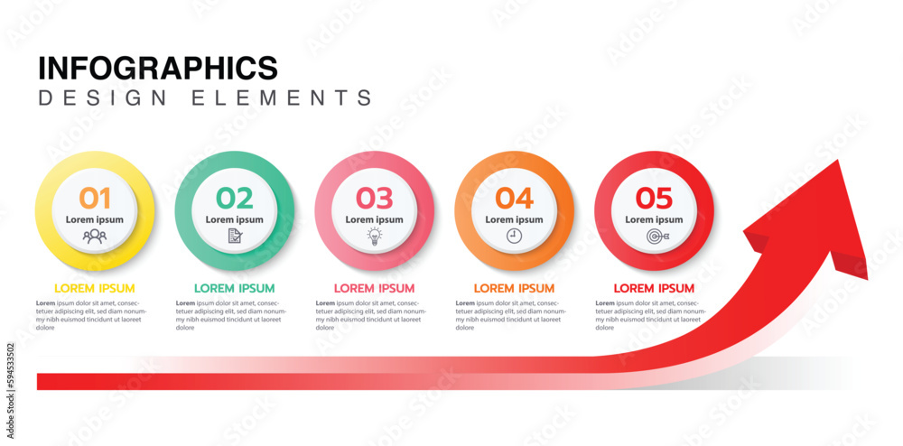 Infographics business chart design template with 5 step and the arrow ...