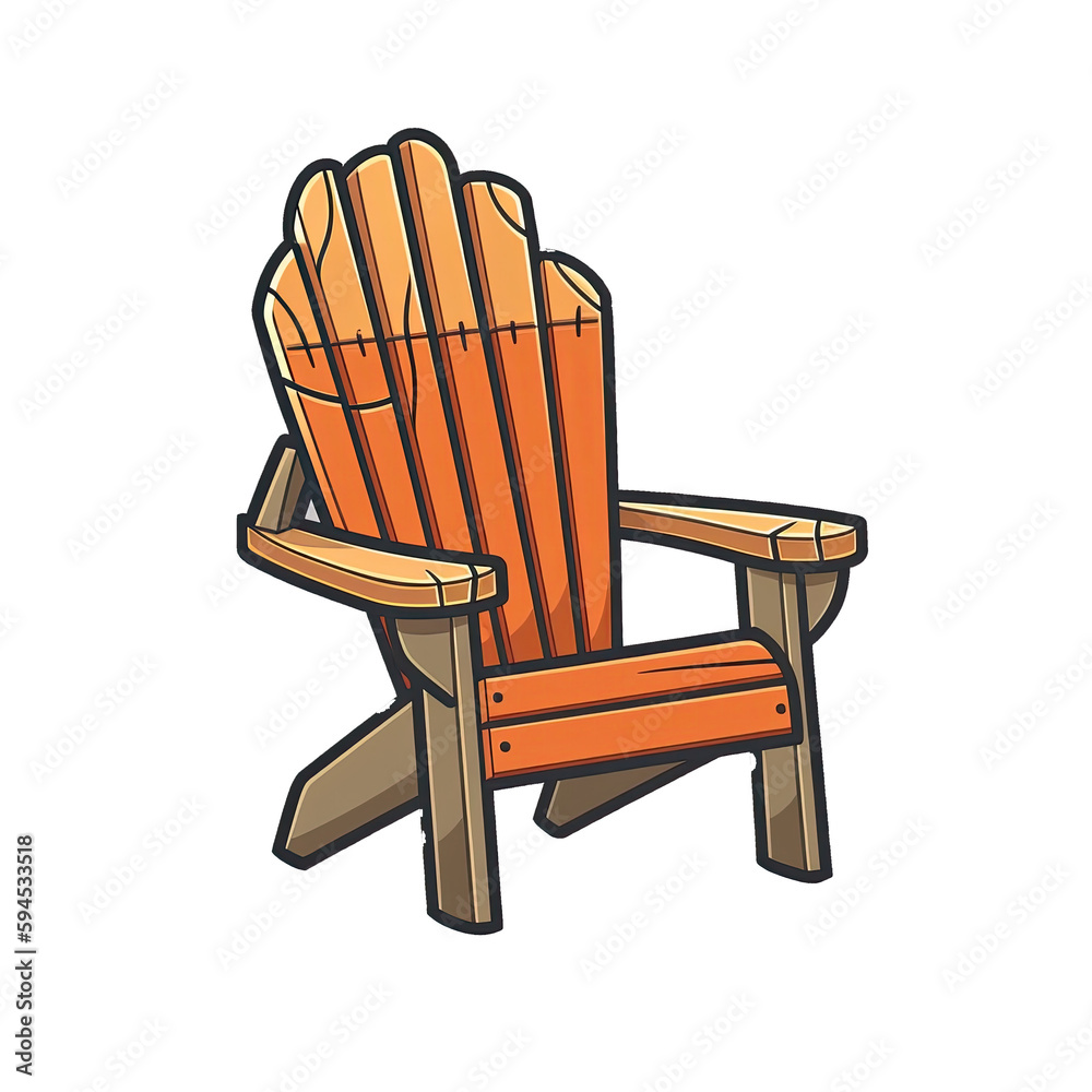 Adirondack Chair In Cartoon Style Stiker On White Background On ...
