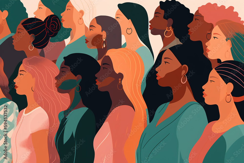 Female beauty, harmony, bodypositive art concept. Group of beautiful ...