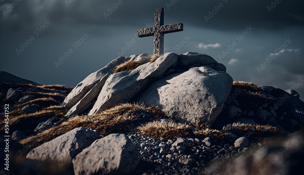 cross symbol on the rock hill,christian symbol on top of rock ...