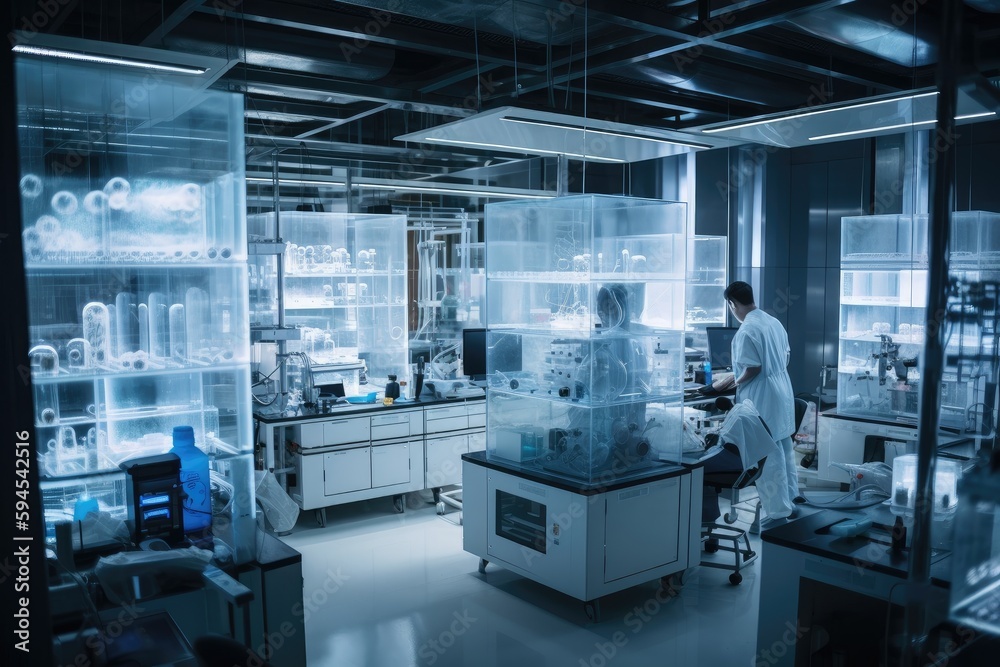 ภาพประกอบสต็อก stem cell research laboratory, with scientists ...