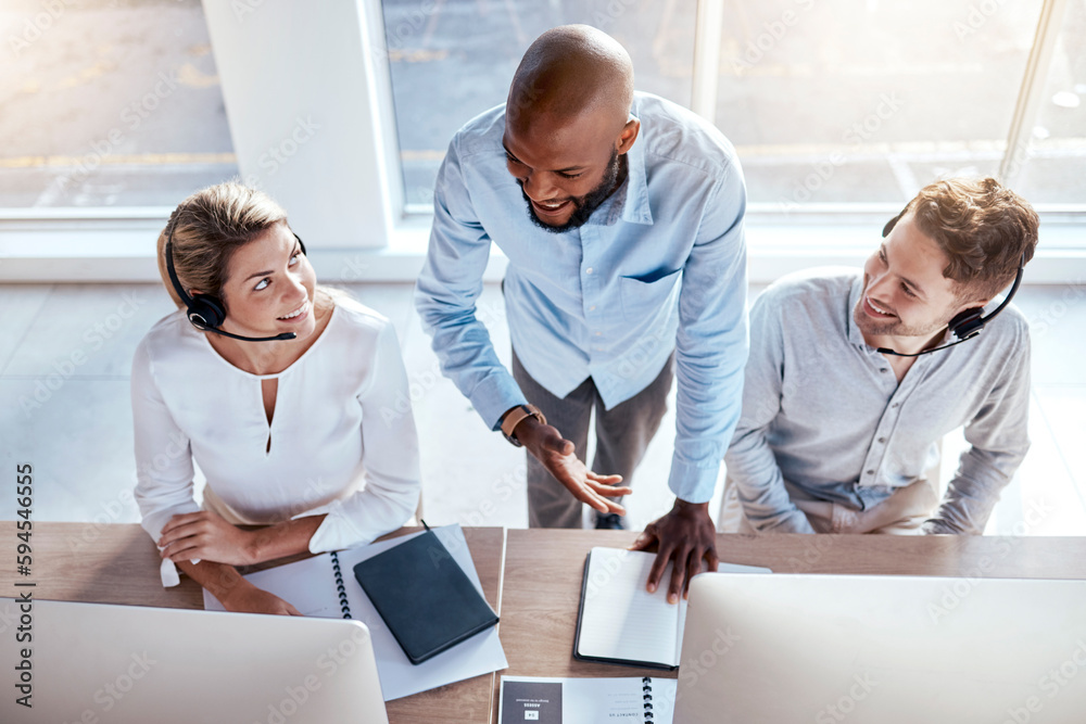 Call center employees in customer service training, help and business ...