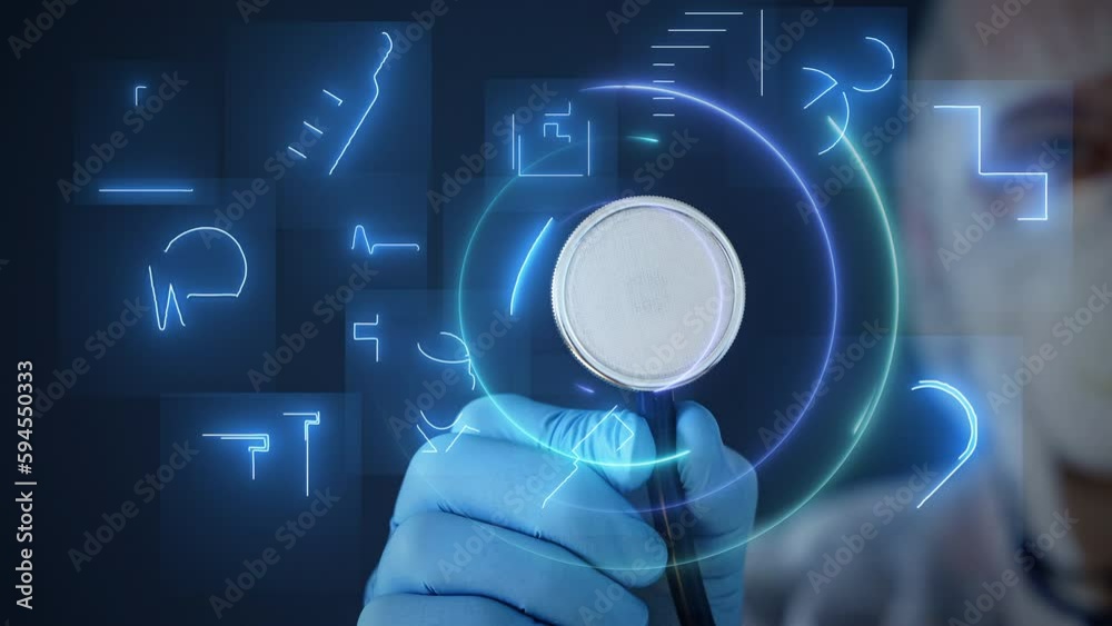 Medical technology hologram background. Doctor in clinic use futuristic ...