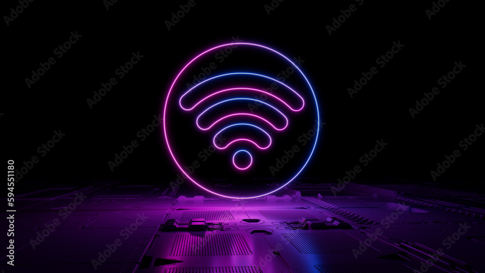 Pink and Blue neon light wifi icon. Vibrant colored Wireless technology ...