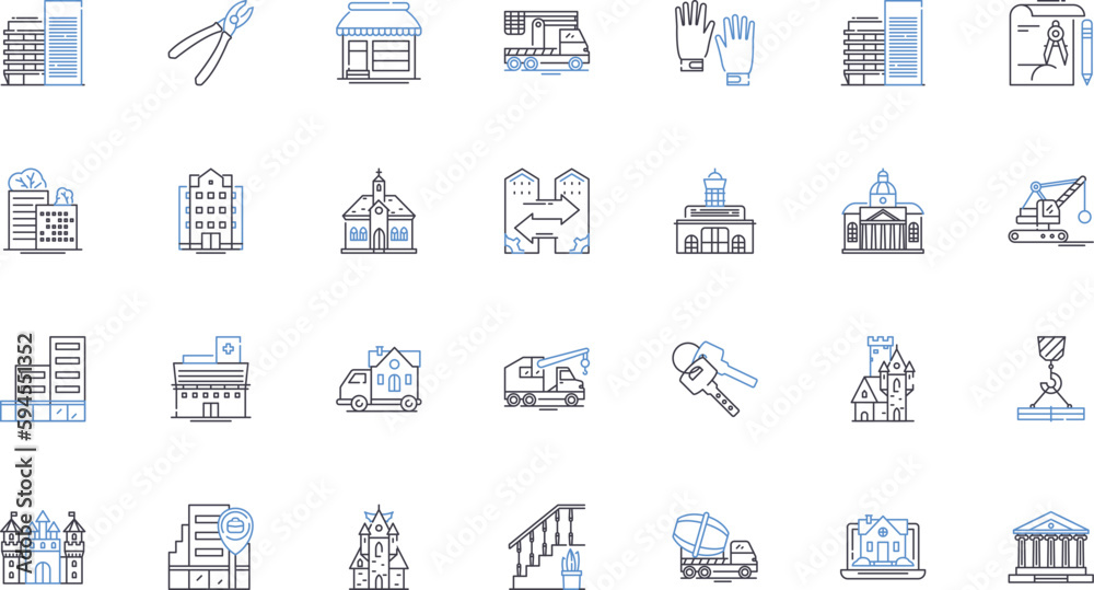 Residential architecture line icons collection. House, Building, Dwelling, Home, Design ...