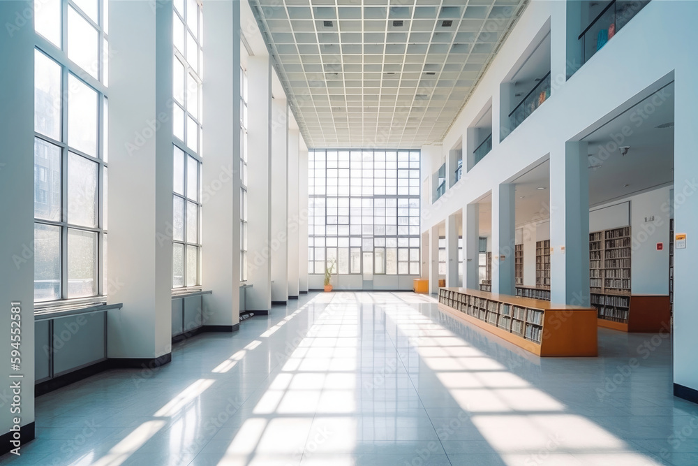 Interior view of the municipal library. White background, clean and ...