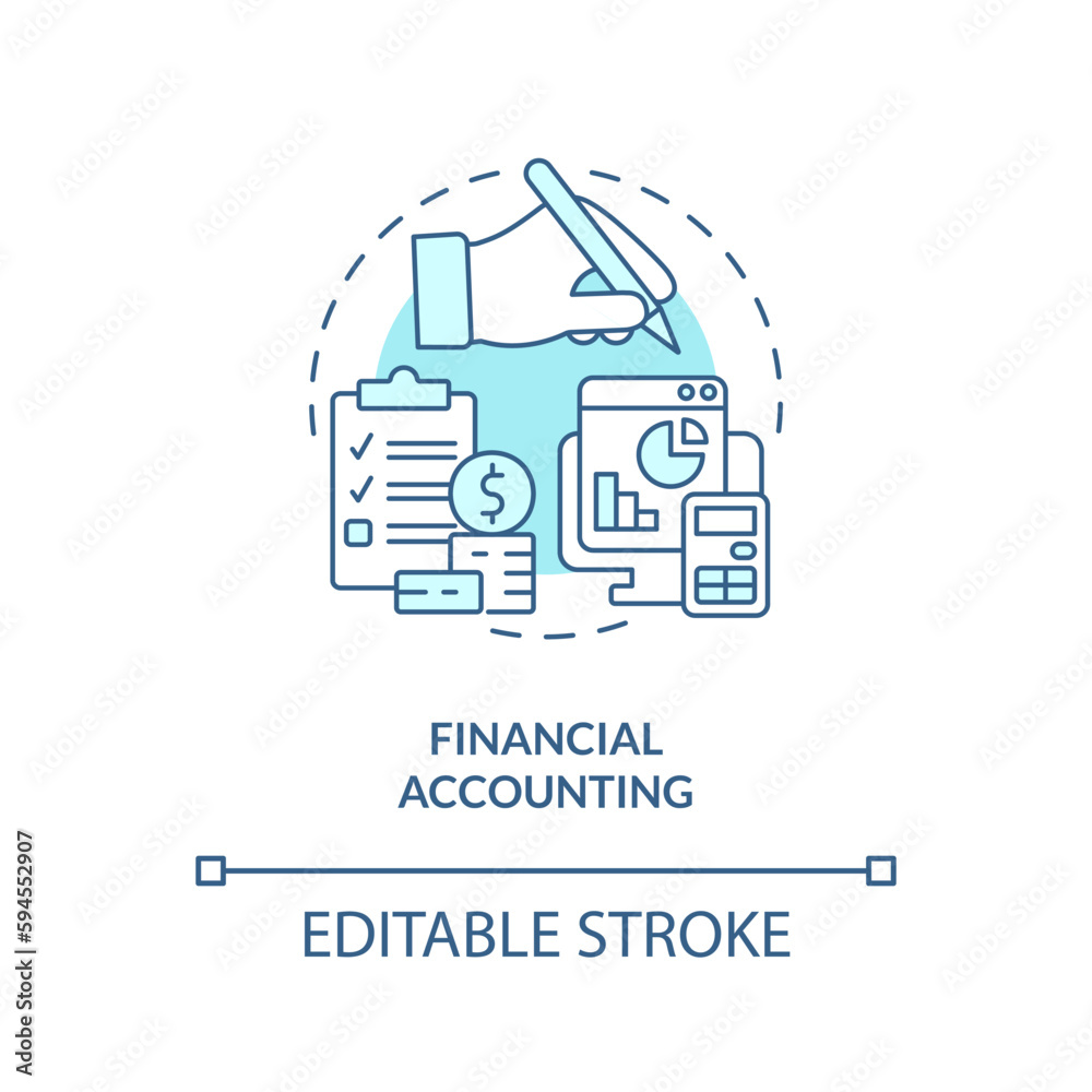 Financial accounting turquoise concept icon. Revenue statement. Budget ...
