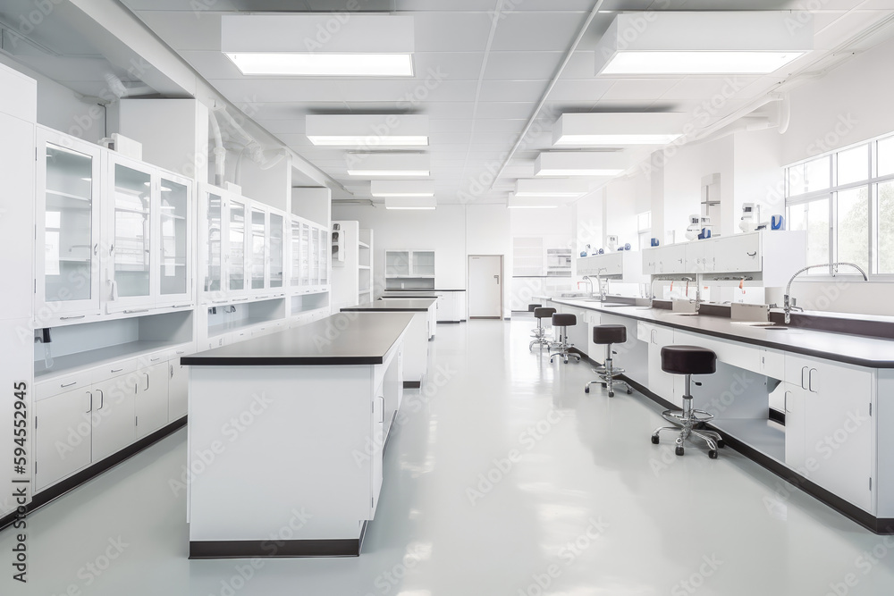 Science laboratory white walls. Empty professional science building ...