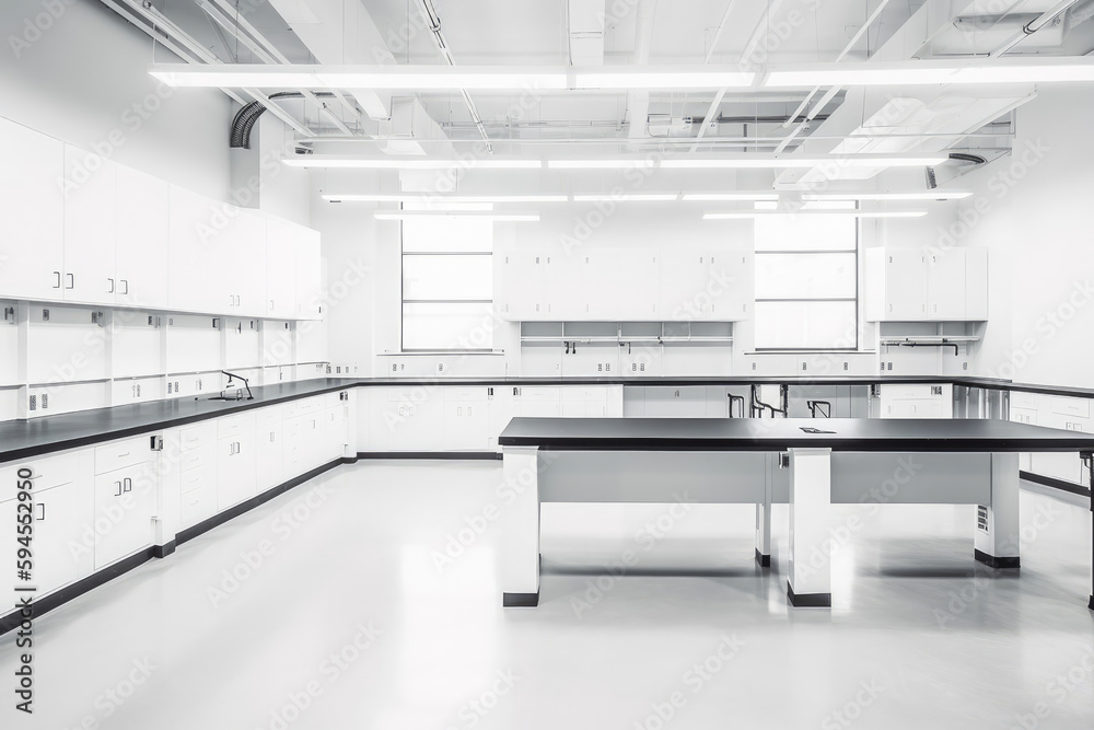 Science laboratory white walls. Empty professional science building ...