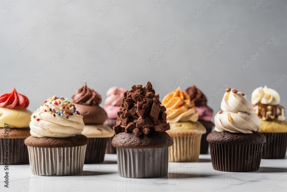 pile of cupcakes in different flavors, with a topper on each, created ...