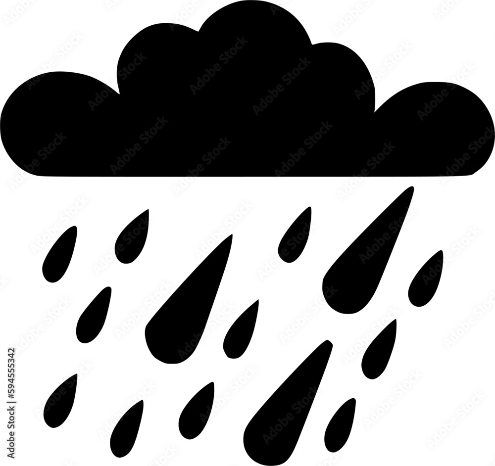 black individual heavy rain day icon, simple bad weather flat design ...