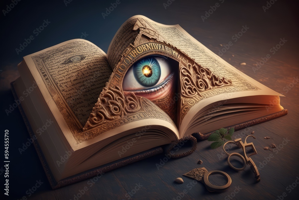 person, finding all-seeing eye in old book and discovering hidden ...