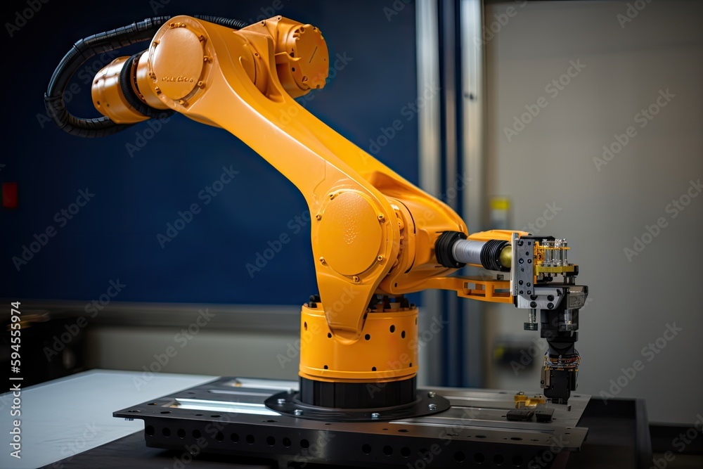 robot arm manipulates tool to repair or modify mechanical device ...