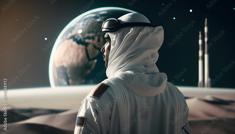 Emirati young man astronaut in space. Saudi and UAE, United Arab of ...