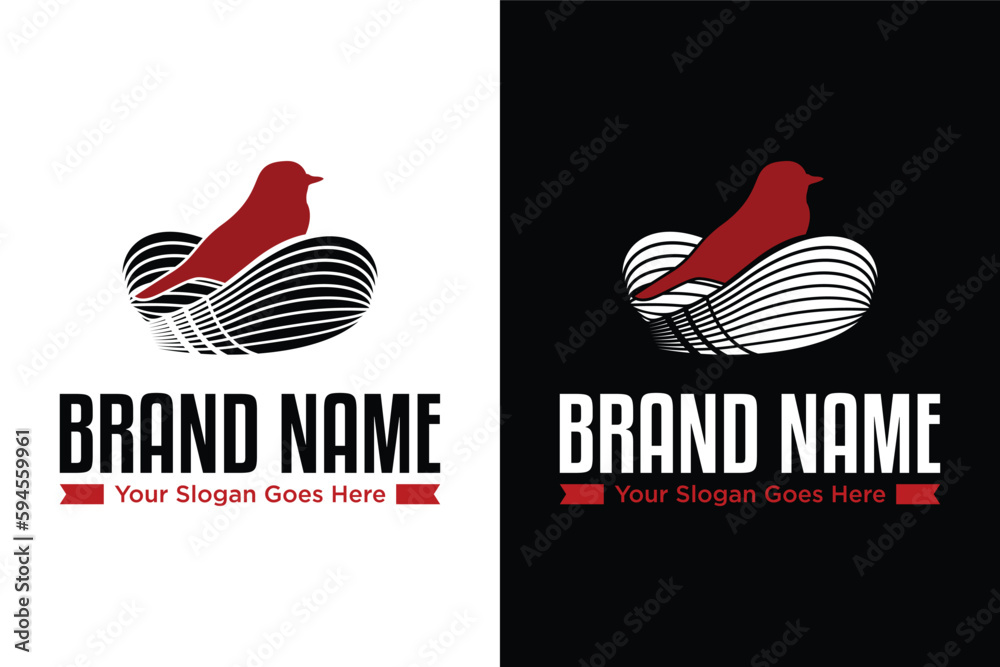 simple bird nest logo with line art concept illustration vector Stock ...