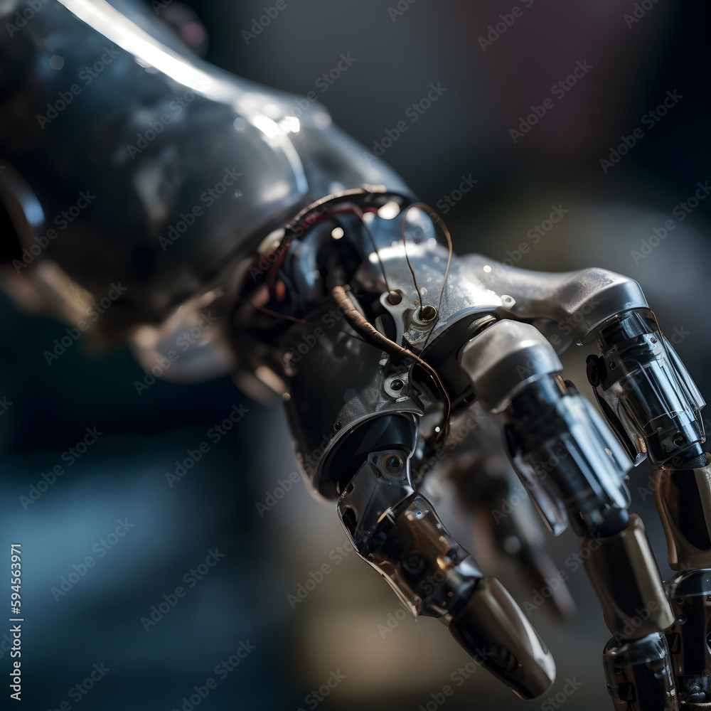 robot hand of a robot, in the style of dark silver and beige, soft ...
