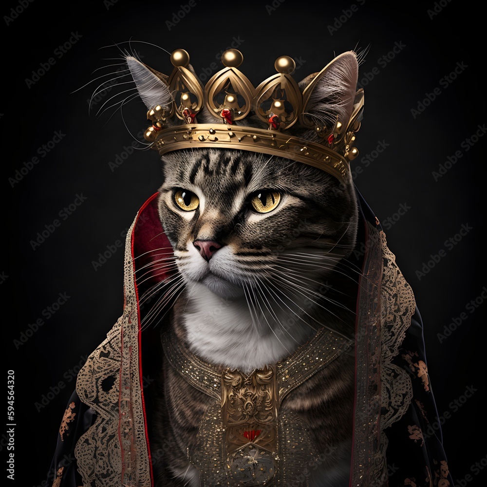 The Purrfect Monarch A majestic cat dressed as a queen with a luxurious ...