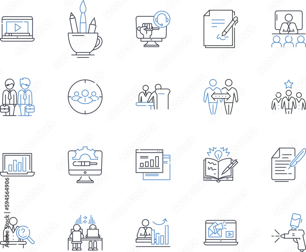 Initiative kick-off line icons collection. Launch, Begin, Start ...