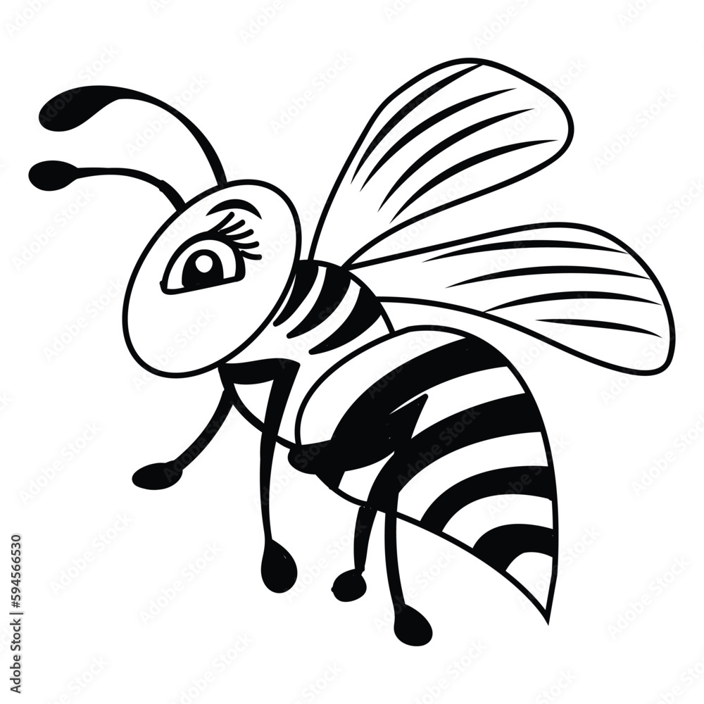 Bee Drawing Outline Stock Vector | Adobe Stock