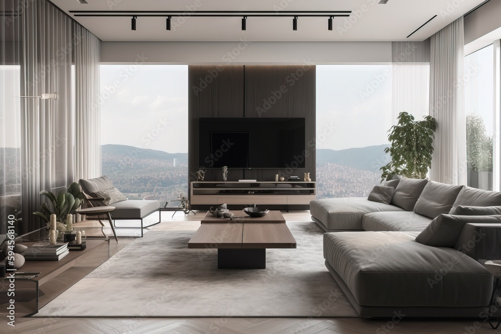 Video conference modern living room, zoom background, Generative AI ...