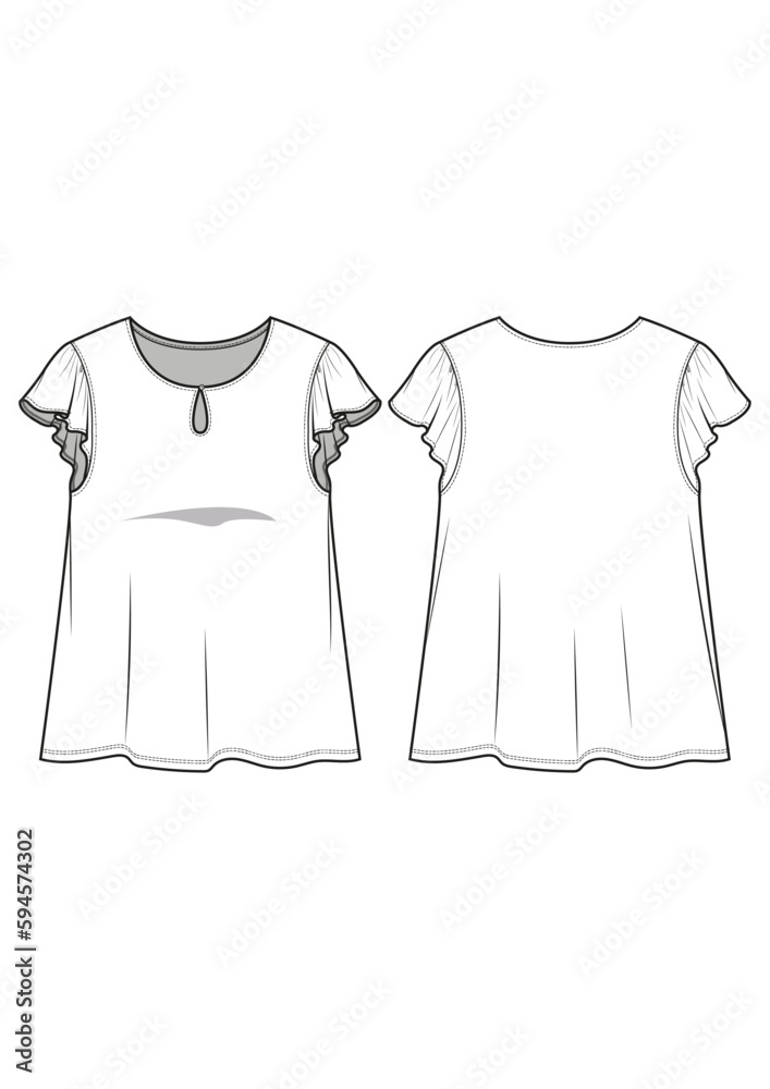 Womenswear front keyhole detailed flutter cap sleeve tee top technical ...