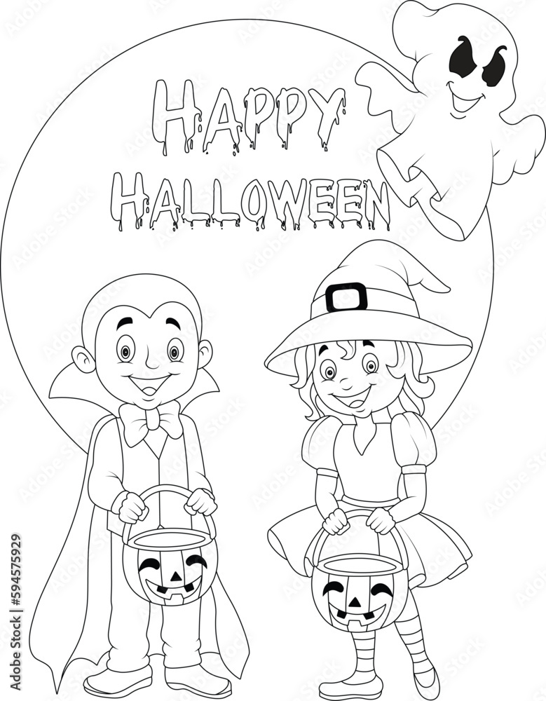 funny Halloween coloring page for kids and adults Stock Vector | Adobe ...