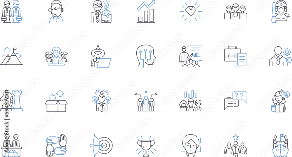 Direction-setting line icons collection. Strategy, Vision, Goals ...