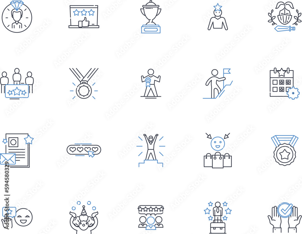 Accomplished project line icons collection. Success, Achievement ...