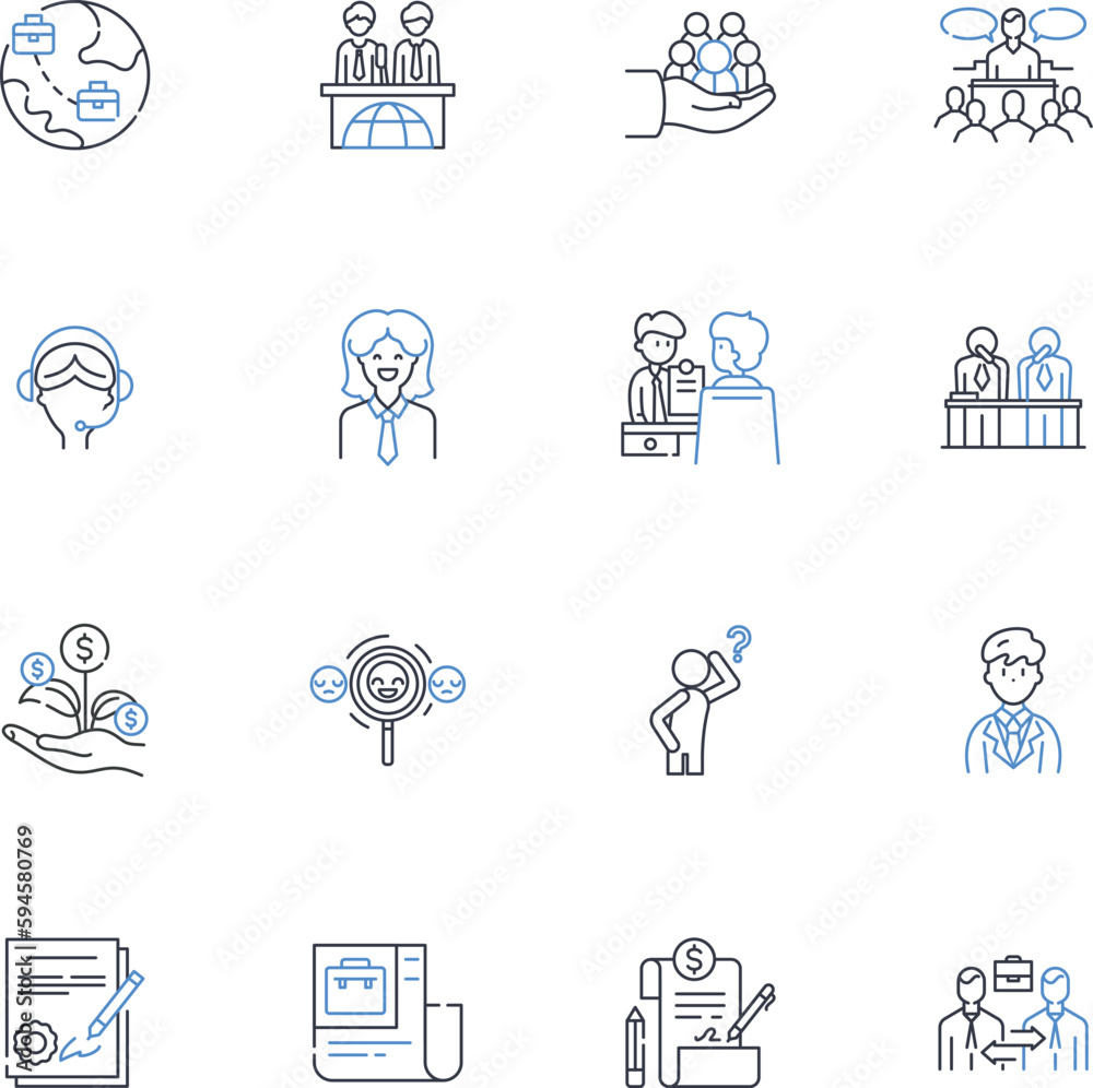 Market exploration line icons collection. analysis, competition ...