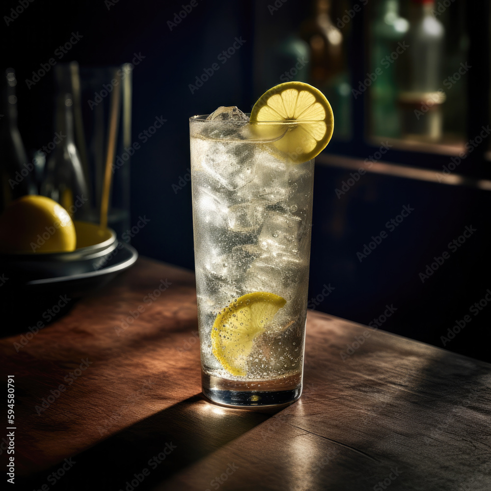 A tall glass of lemonade with a splash of tequila, captured in a ...