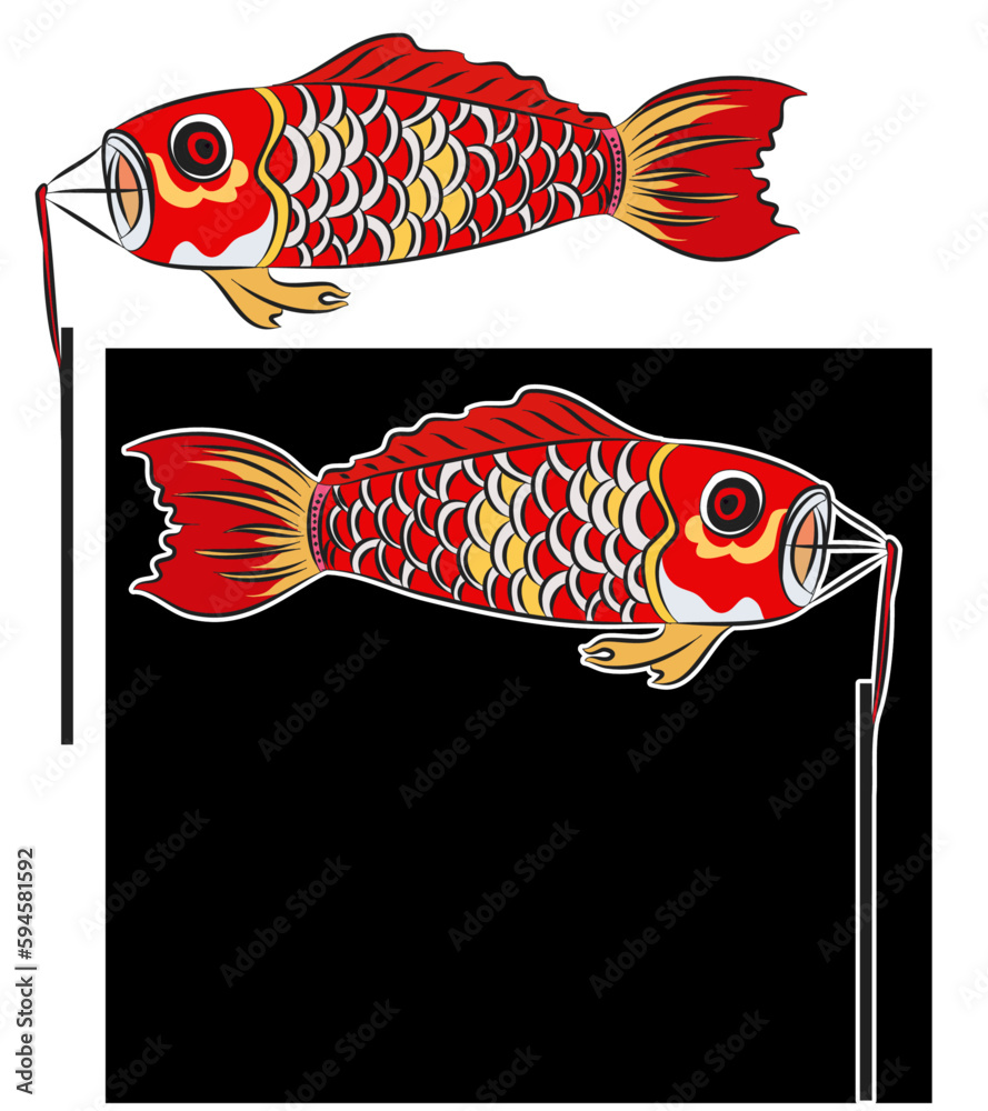 koi carp flag vector.Japanese carp drawing.Hand drawn line art of fish ...