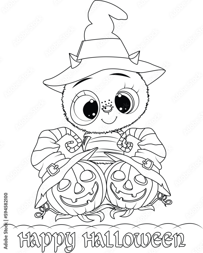 funny halloween coloring page for kids and adults Stock Vector | Adobe ...