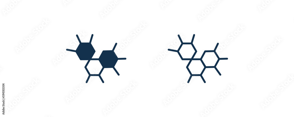 Vettoriale Stock three hexagons cell icon. Outline and filled three ...