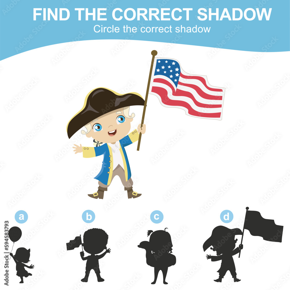 4th of July find the correct shadow for kids. Find the shadow of the ...