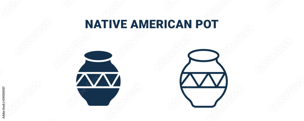 native american pot icon. Outline and filled native american pot icon ...