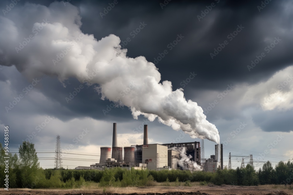 biomass power plant, with smoke billowing from the burning fuel ...