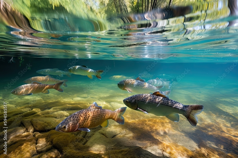 freshwater fish swimming in crystal-clear water, created with ...