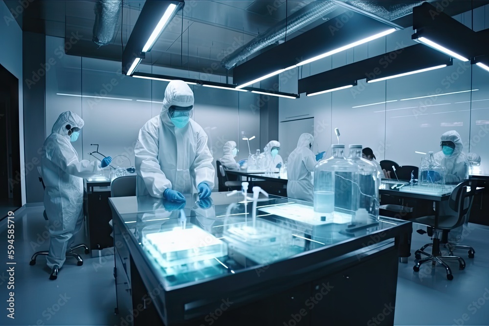 laboratory, with scientists conducting stem cell research and ...