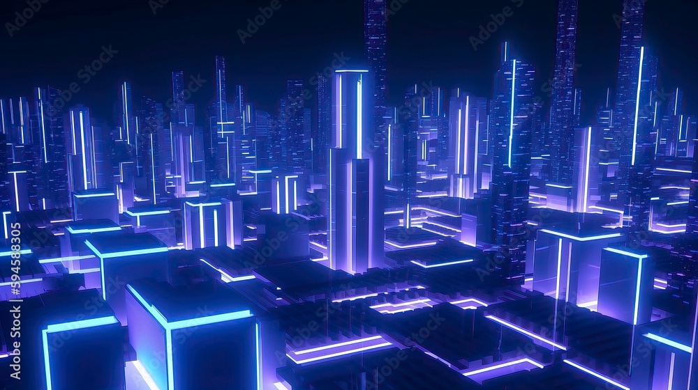 Futuristic Sci-Fi Cyberpunk Atomic Energy Night Metropolis. Generative ...