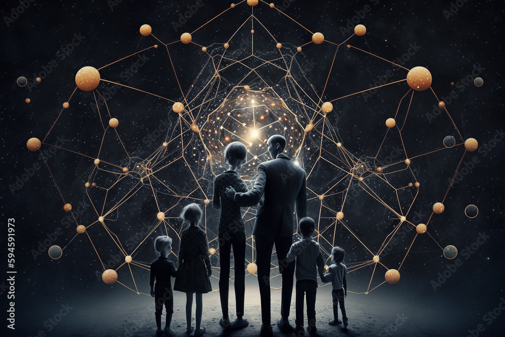 Constellation familiale, schéma familiale, silhouette d'une famille ...