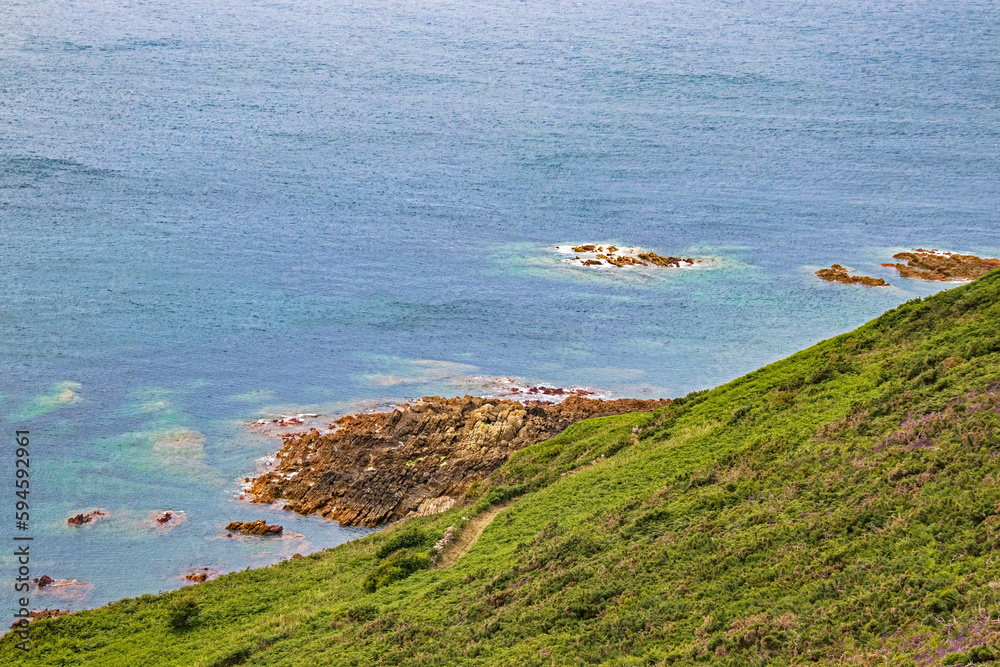 Jobourg. Falaises du promontoire rocheux nommé Le nez de Jobourg ...
