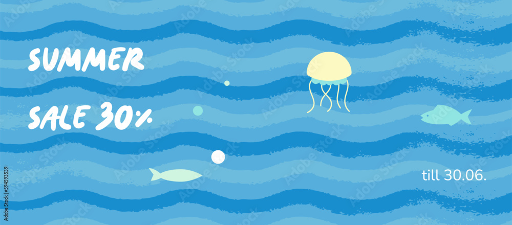 Summer banner. Retro background. Underwater Sea banner for summer sale ...