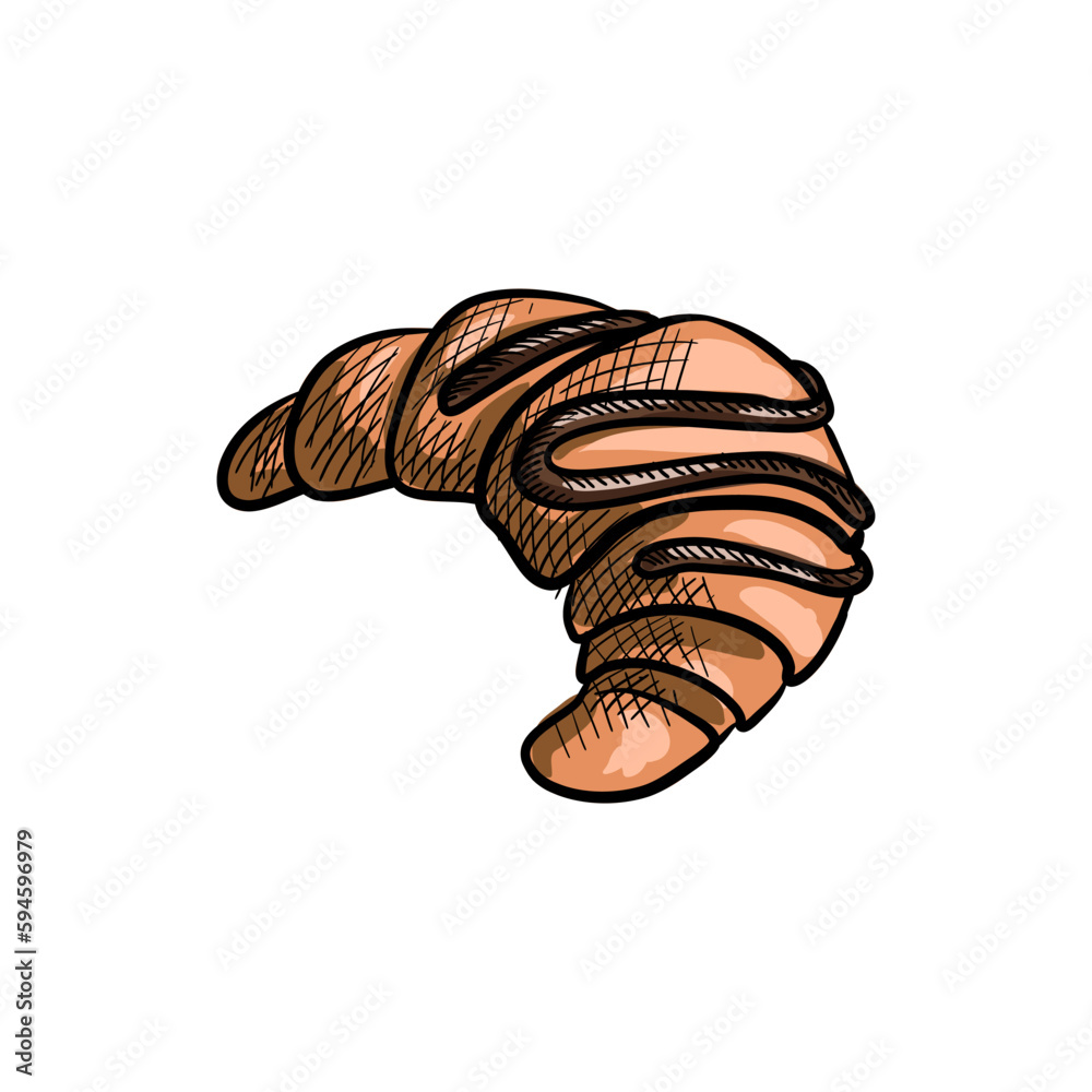 vector drawing sketch of croissant with chocolate, hand drawn ...