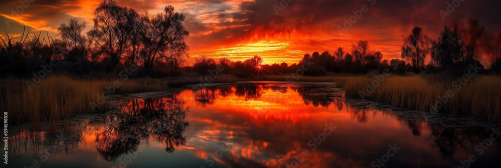 Stunning sunset. Vibrant sunset descending on the horizon, sea in ...