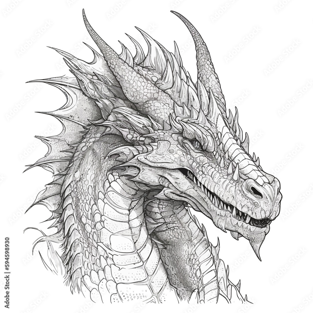 Chinese Dragon black and white drawing design 2d illustration ...